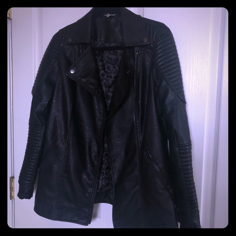 Leather-Look Longline Biker Jacket - Gem